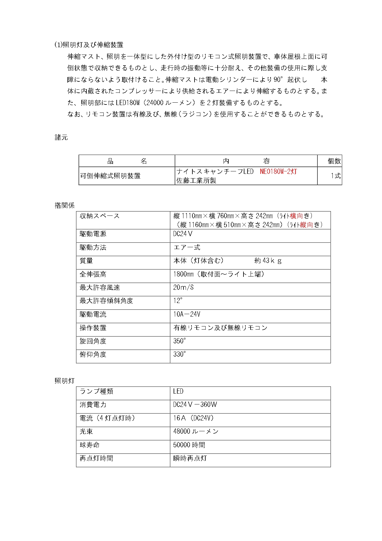 LED照明装置 NIGHT SCAN CHIEF - 消防車 消防関連 投光機 梯子昇降装置 佐藤工業所